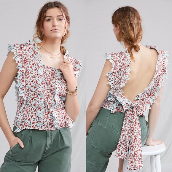Anthropologie | Tops | Nwt Anthropologie Blue Tassel Trina Open Back ...